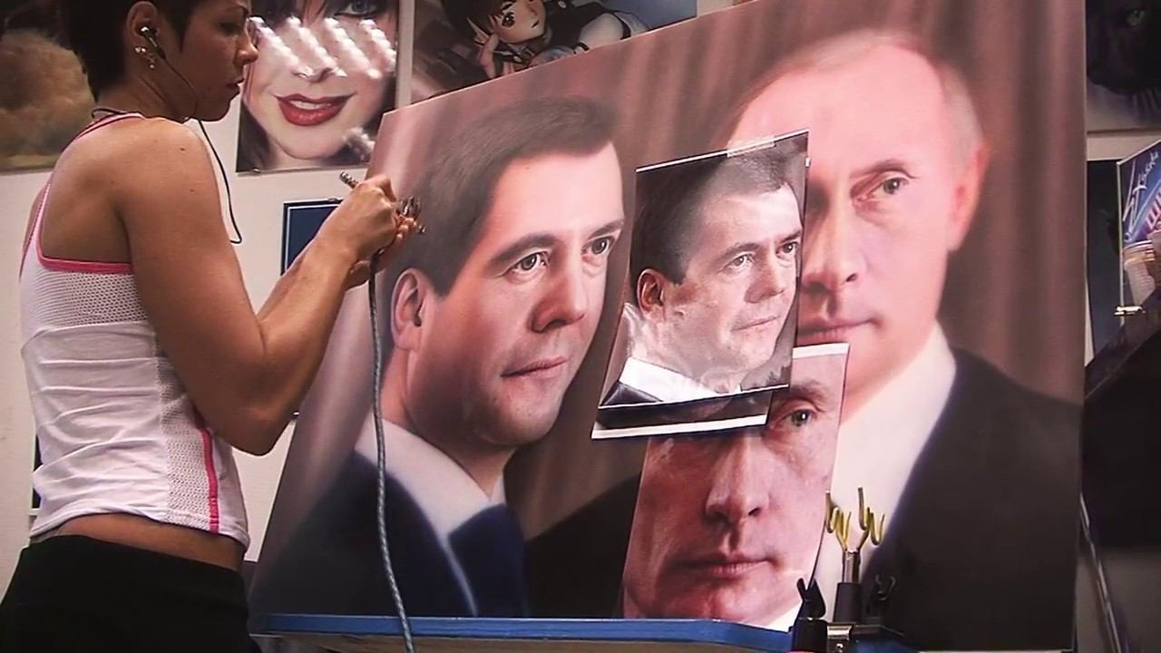 Портрет аэрографом Д.А. Медведев и В.В. Путин