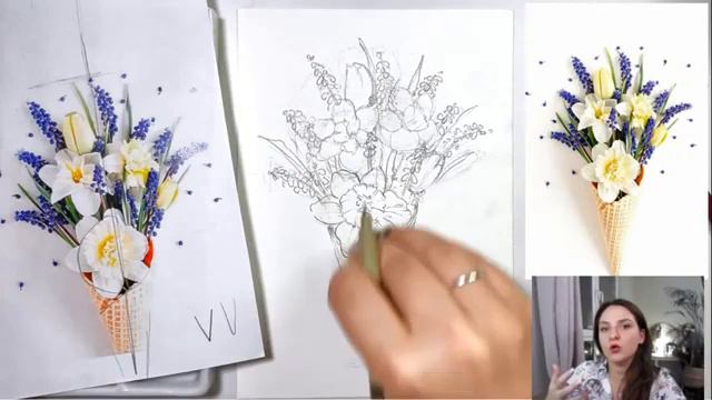 Рисование букет нарциссов и