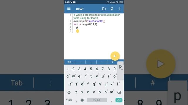 Write a python program to print multiplication table using for loop💯😍 ...
