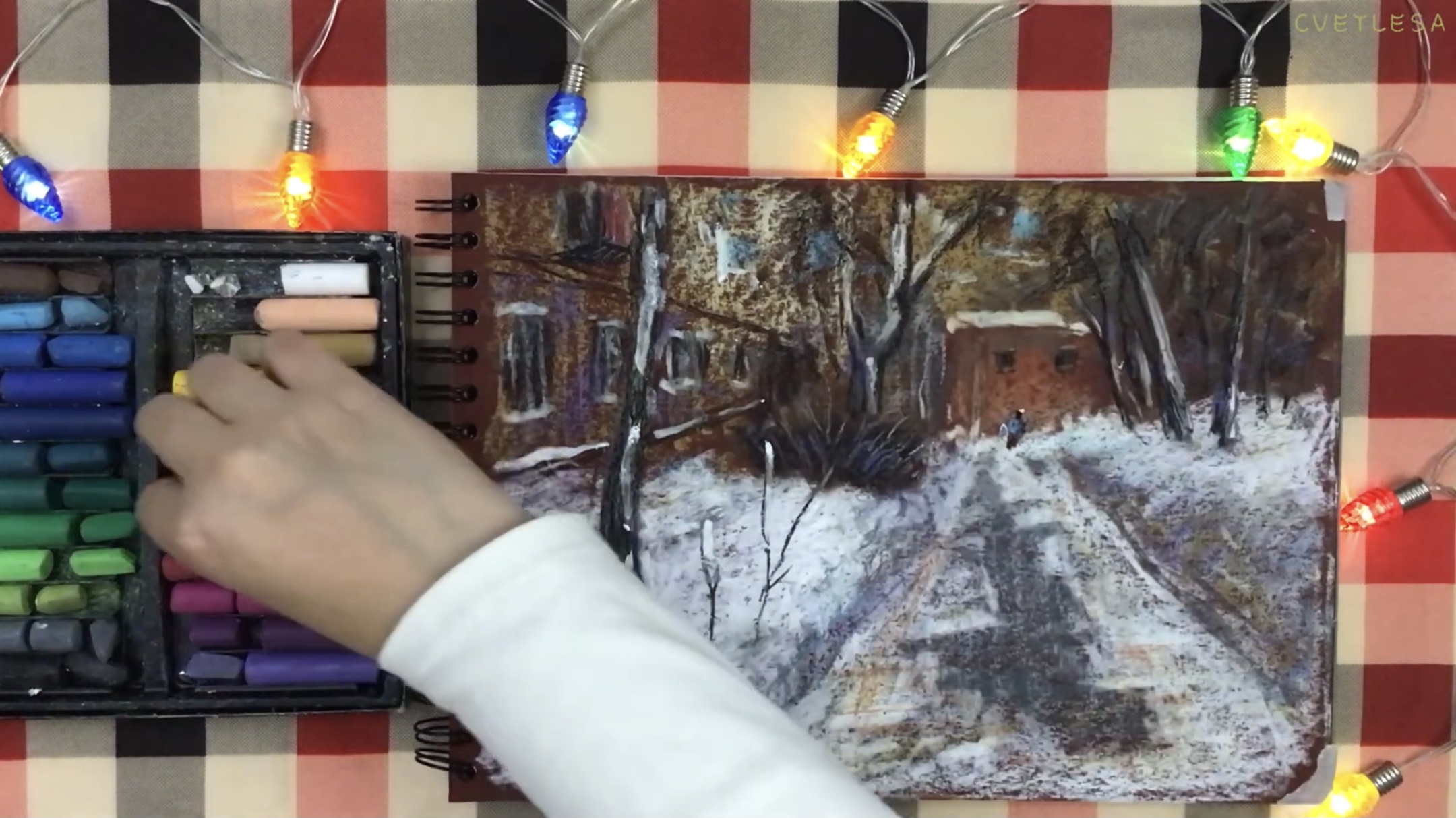 ?️ Не спеша рисую улицу в снегу масляной пастелью ? Oil pastel ✨