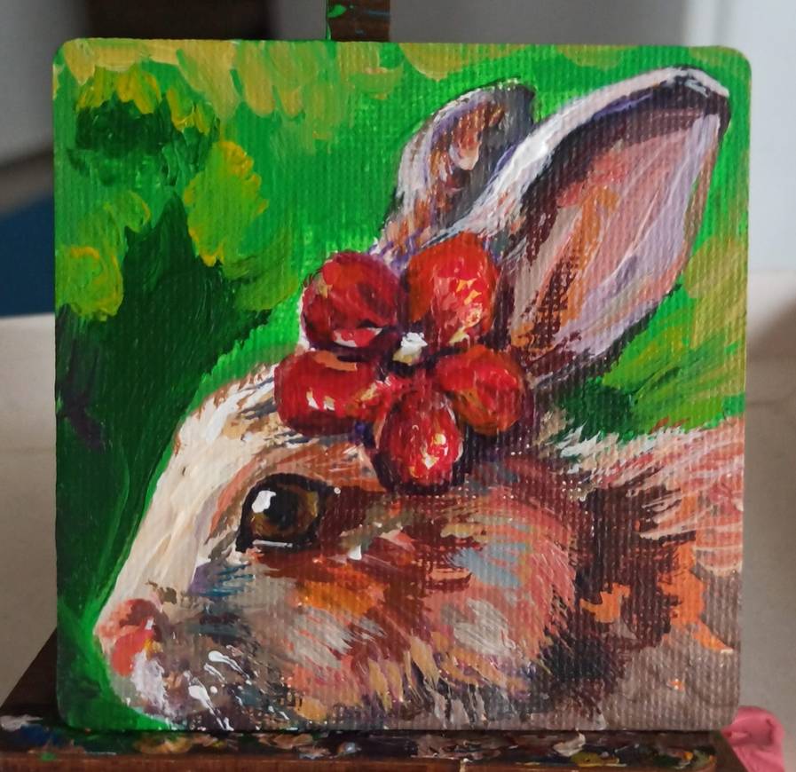 Пишем зайку акрилом на магните. Художница О. Ухмылина