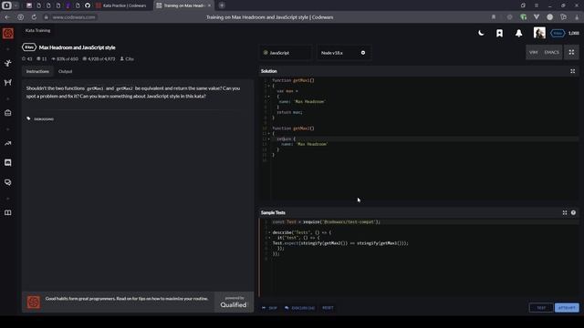 Задачки с Codewars - 8 kuy - Max Headroom and JavaScript style