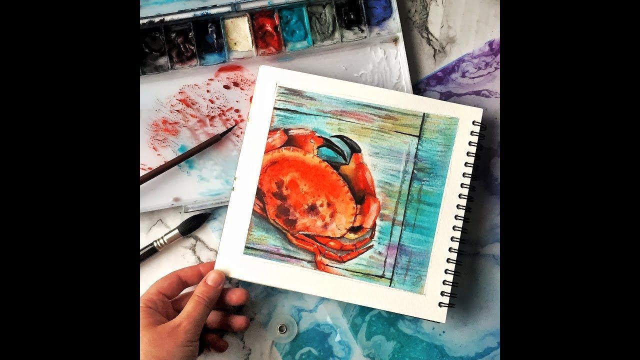 Рисуем краба. Урок акварельной живописи