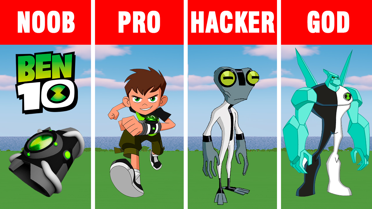 Майнкрафт битва: Нуб против Про против Хакера против Бога: Строим персонажей из Бен 10 в Майнкрафт.