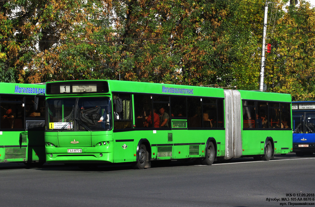 Автобус Могилёва МАЗ 105.465 АА 8870-6 Маршрут 1 Фатина - Криулина (Машековская - Ленинская)