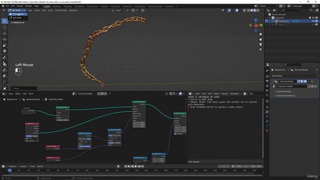 18. Instance a Ball and Chain on a Curve. Chain Draw Curve Edit mode_ru
