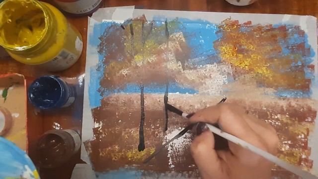 Рисуем осенний парк губкой Рисуем осень легко Правополушарное рисование Рисуем пейзаж гуашью