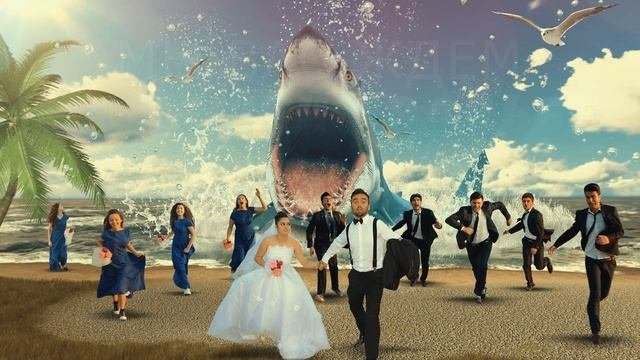 Креативное приглашение на свадьбу в стиле хоррора Челюсти