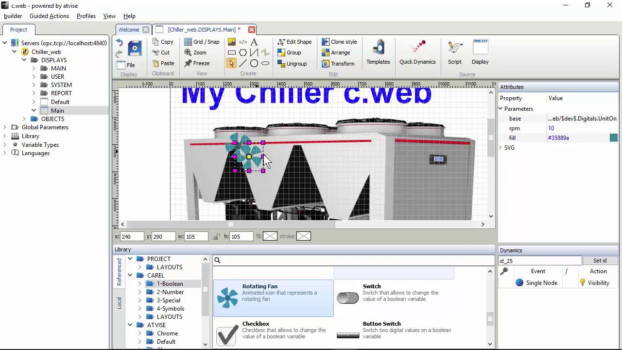 Carel. C.WEB. 07-Show the status of condensing fans. Simple Dynamic and Quick Dynamic.