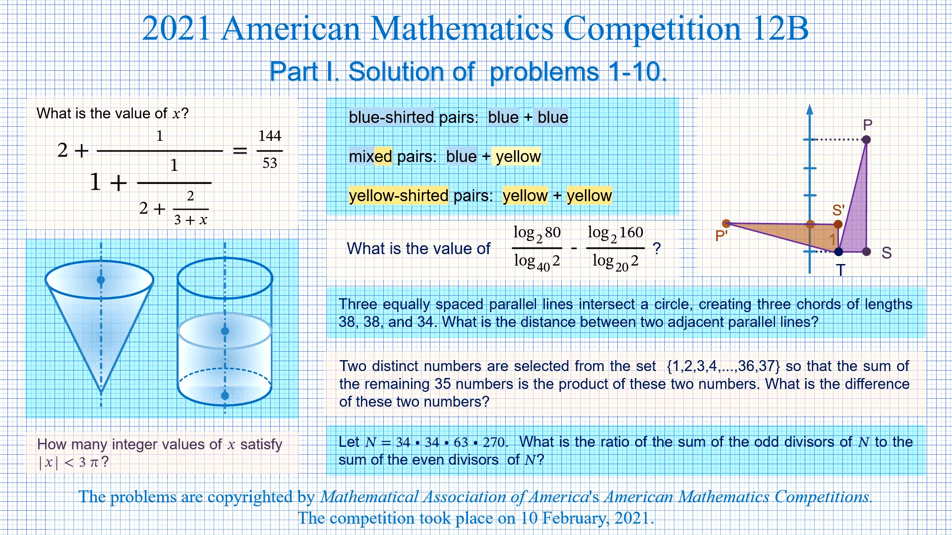 Американское математическое соревнование 2021 AMC 12B. Часть  I. Задачи 1-10 (с субтитрами)