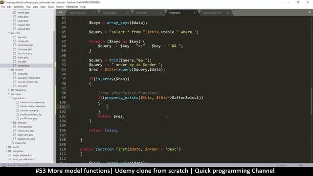 53 More model functions | Udemy clone from scratch in php | Quick programming tutorial ...
