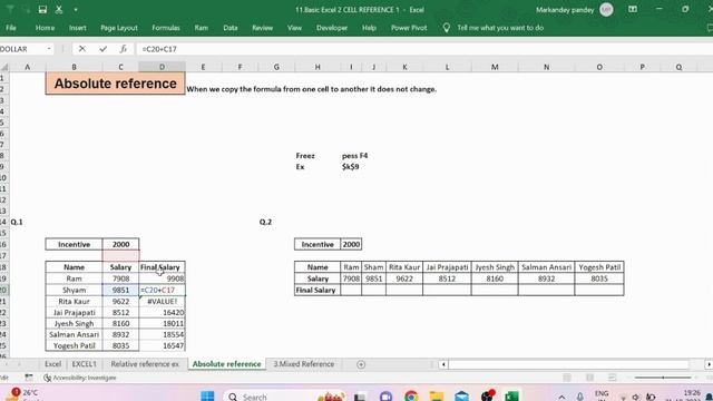 Excel Cell Reference OR Formula Reference Part 2 ( EXPLAINED ABSOLUTE ...