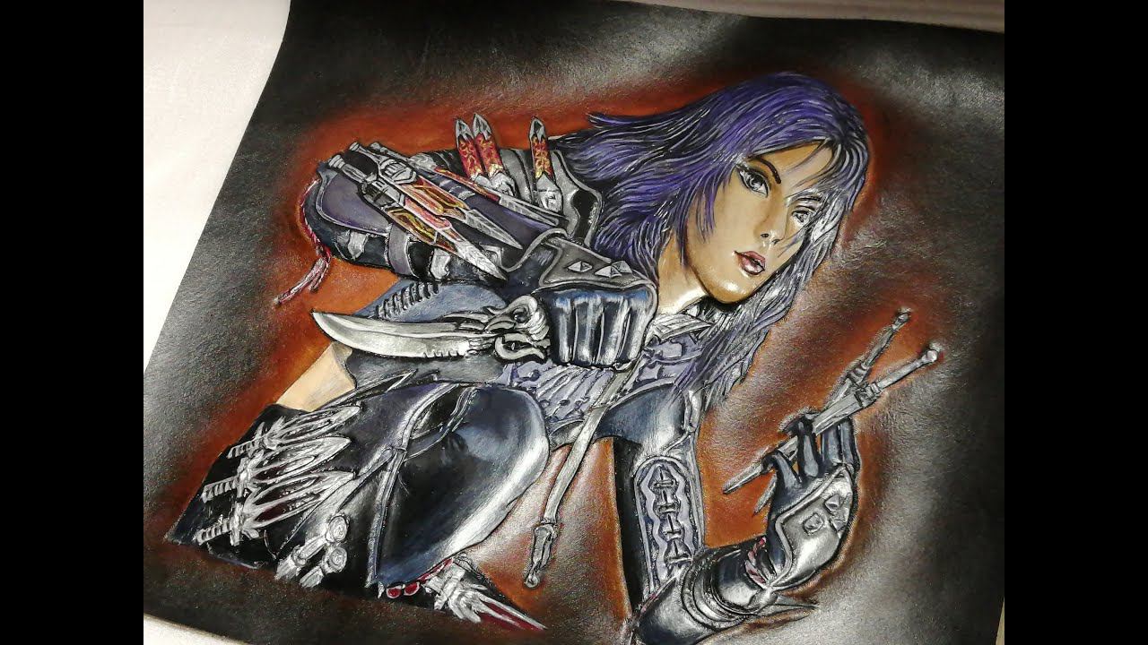 Картина на коже. СКСтиль. Изделия из кожи. По мотивам игры Guild Wars (factions). Assassin.