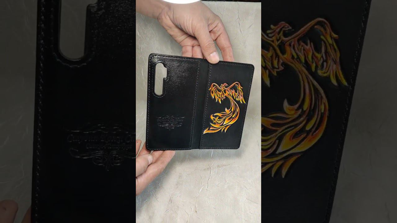 Чехол-книжка для смартфона. Изделия из кожи. СКСтиль. Видео обзор чехла-книжки: Птица - Феникс.