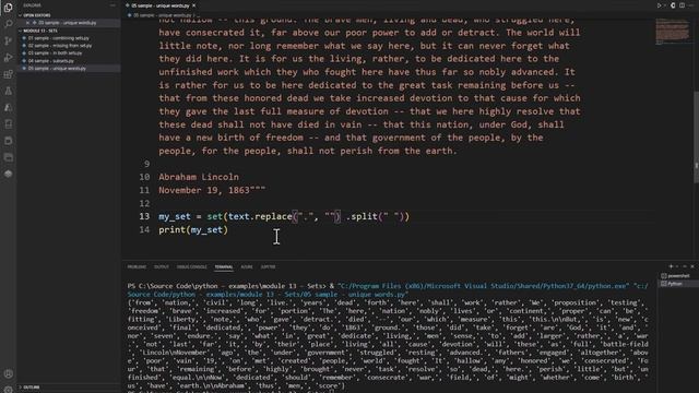 Python Practice Programming Module 13-5 Generating a Set From Text ...