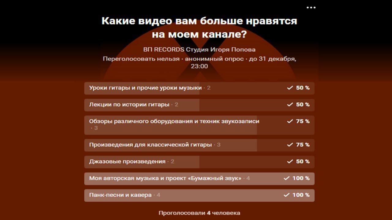 Опрос в ВК о развитии канала #84