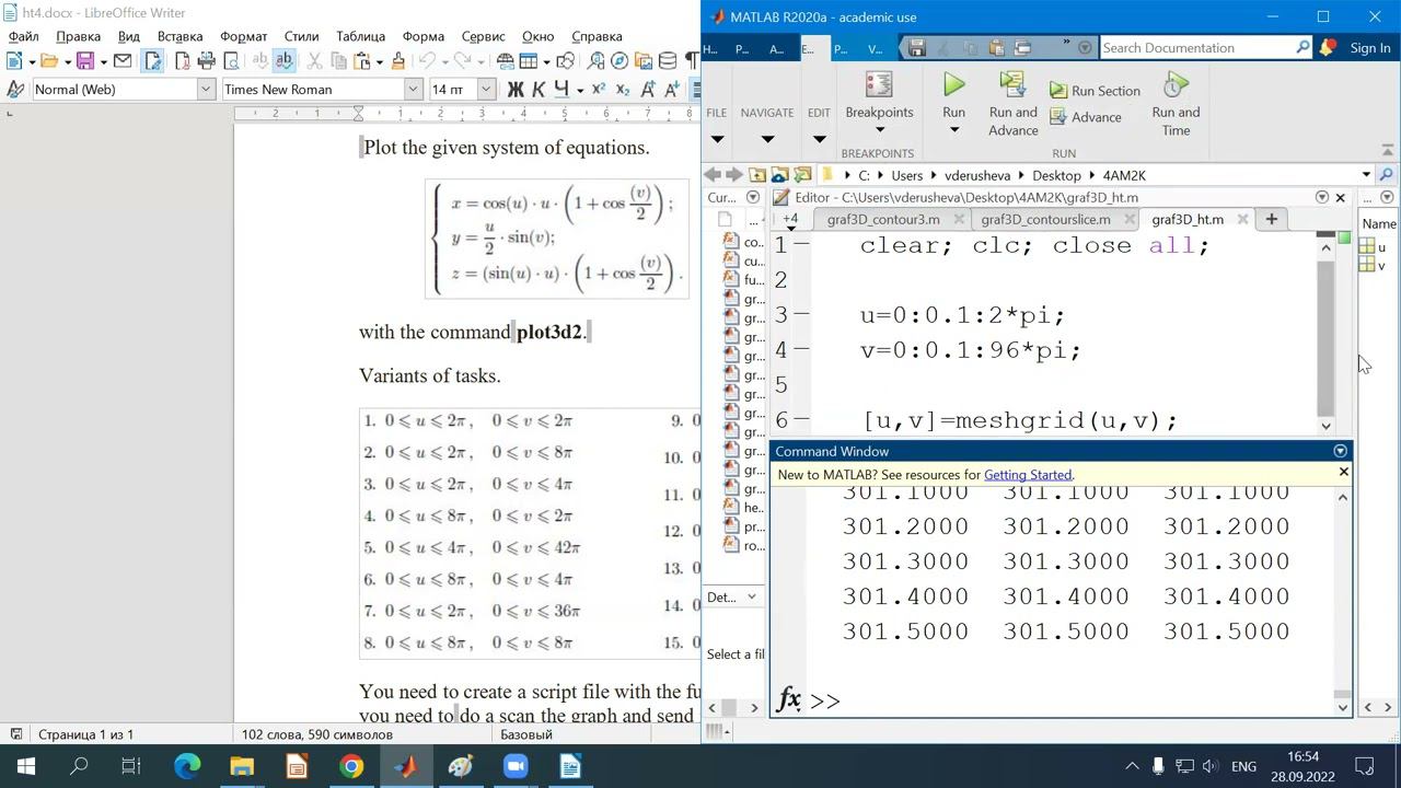 MatLab. Создание 3D графиков. Пояснения к ИДЗ 4
