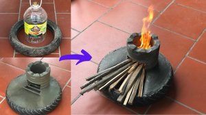 Печь из старой покрышки и пластиковой бутылки