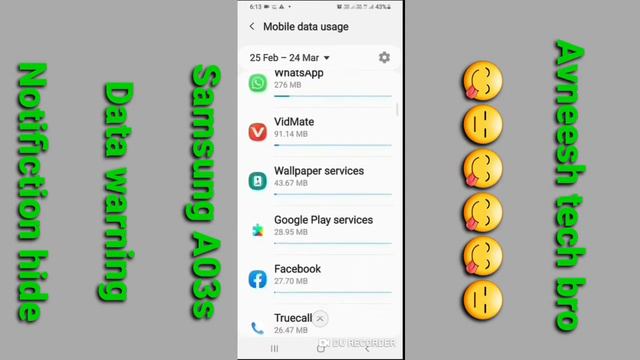 Samsung A03s data warning notification hide / how to remove data ...