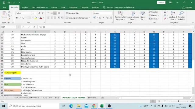 TABULASI DATA PRIMER DAN SEKUNDER EXCEL DAN UJI VALIDITAS-REALIBILITAS ...