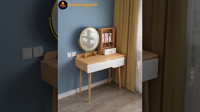 Bàn trang điểm gương led kèm kệ để mỹ phẩm MDF phối cánh trắng - Mã SP: TB12