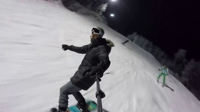 Сноубордист vs Лыжник на склоне с GoPro (горнолыжный центр Ялгора, Петрозаводск)