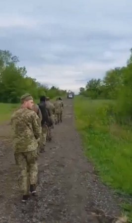 ? Ведут свежих пленных ВСУшников. "Рыжий, скажи Слава России!" ?