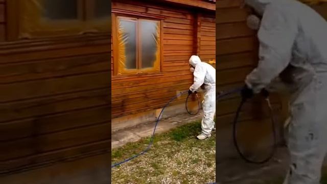 HYVST EPT 270 быстро красим деревянный дом безвоздушным окрасочным аппаратом