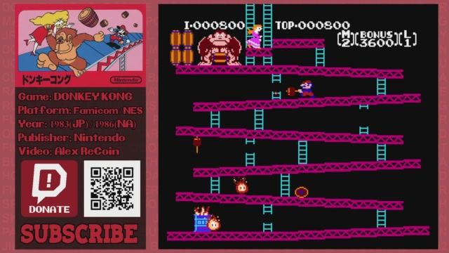Donkey Kong - Денди (Famicom NES) - 9 мин геймплея - Без фильтров - 3 круга - Alex ReCoin