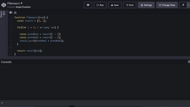 Задача про числа Фибоначчи. Решение на JavaScript