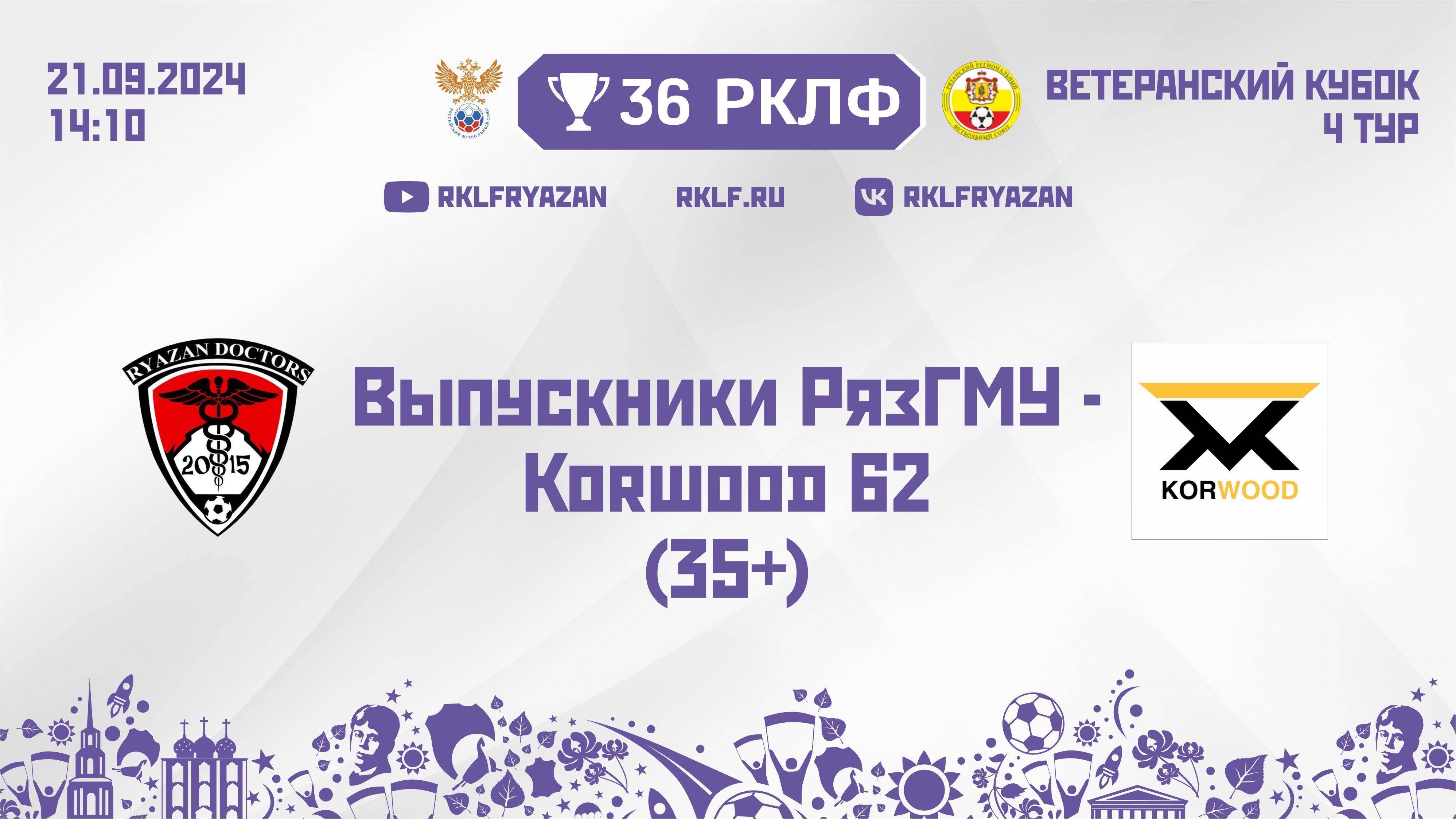 36 РКЛФ Ветеранский кубок 35+ Выпускники РязГМУ - Korwood 62