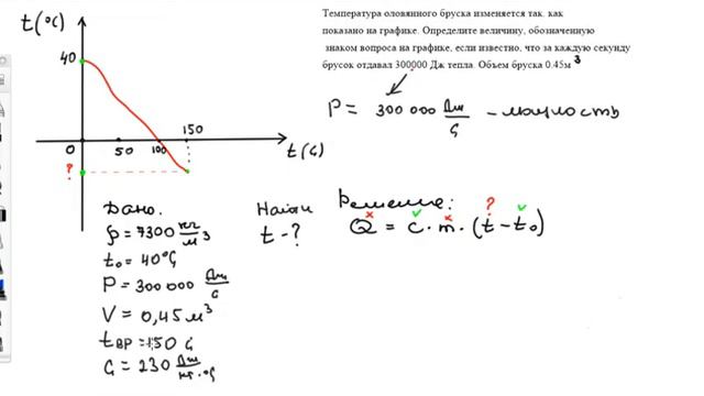 Задача на процесс охлаждения повышенной сложности. Вводится понятие  мощность тепловых потерь.