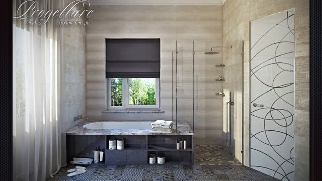 интерьер ванной, дизайн ванной в современном стиле, ванная с окном