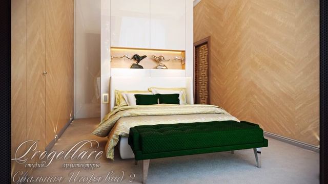 Дизайн современной спальни, стены со шпоном.
