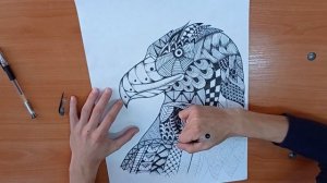 Рисование гелевой ручкой, заключительный этап. (орел)