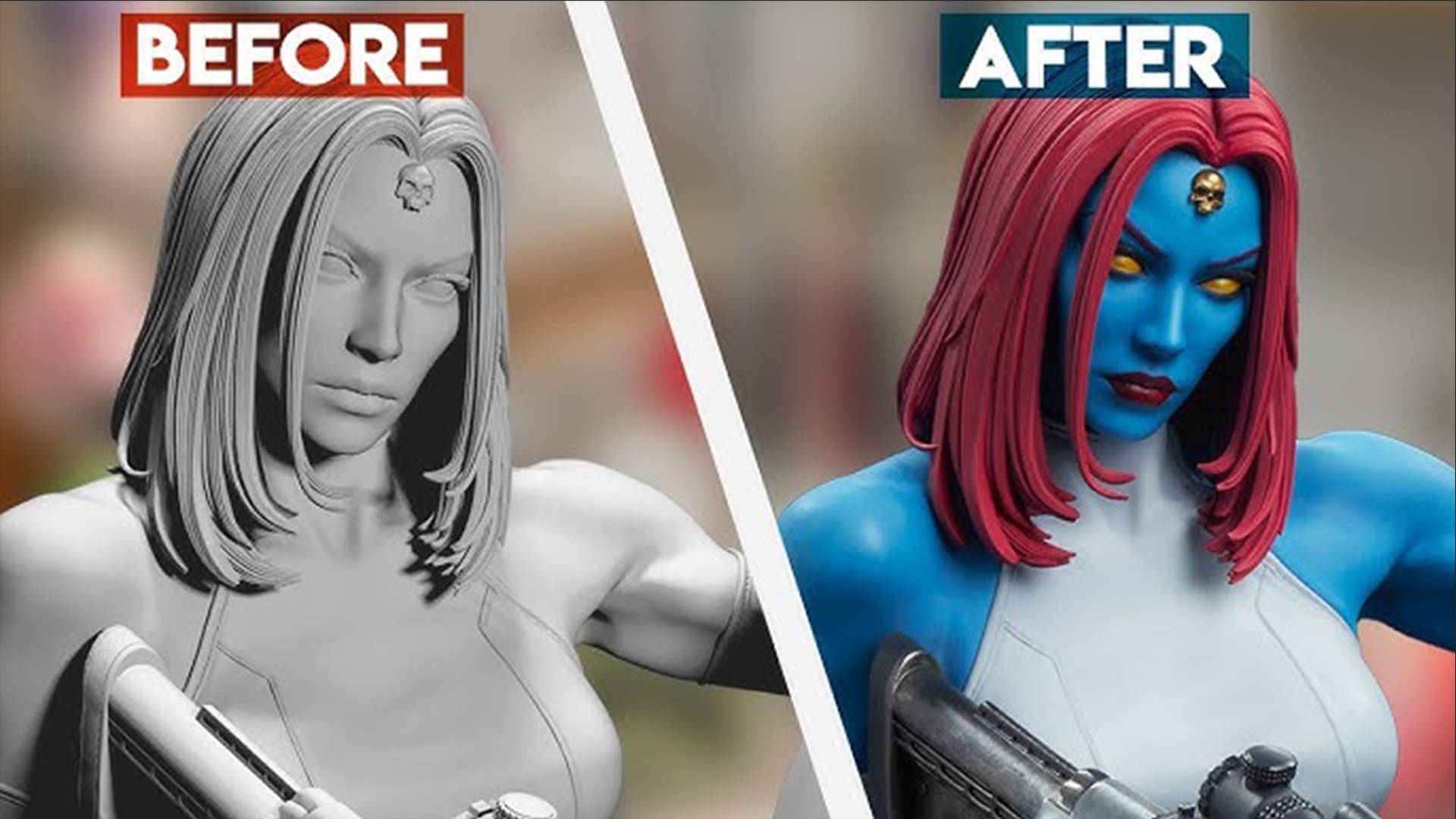 Раскрашиваем статую Мистика из X-Men