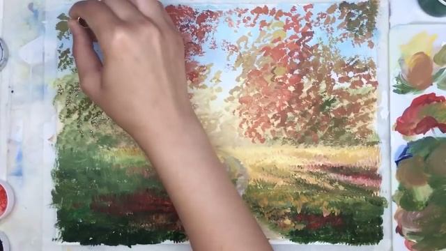«Пейзаж. Осенний лес» как нарисовать ГУАШЬ | Сезон 4-8 |Мастер-класс ДЕМО