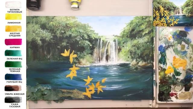 Цветение у Водопада. как нарисовать пейзаж АКРИЛ! Сезон 6-3 | Мастер-класс ДЕМО