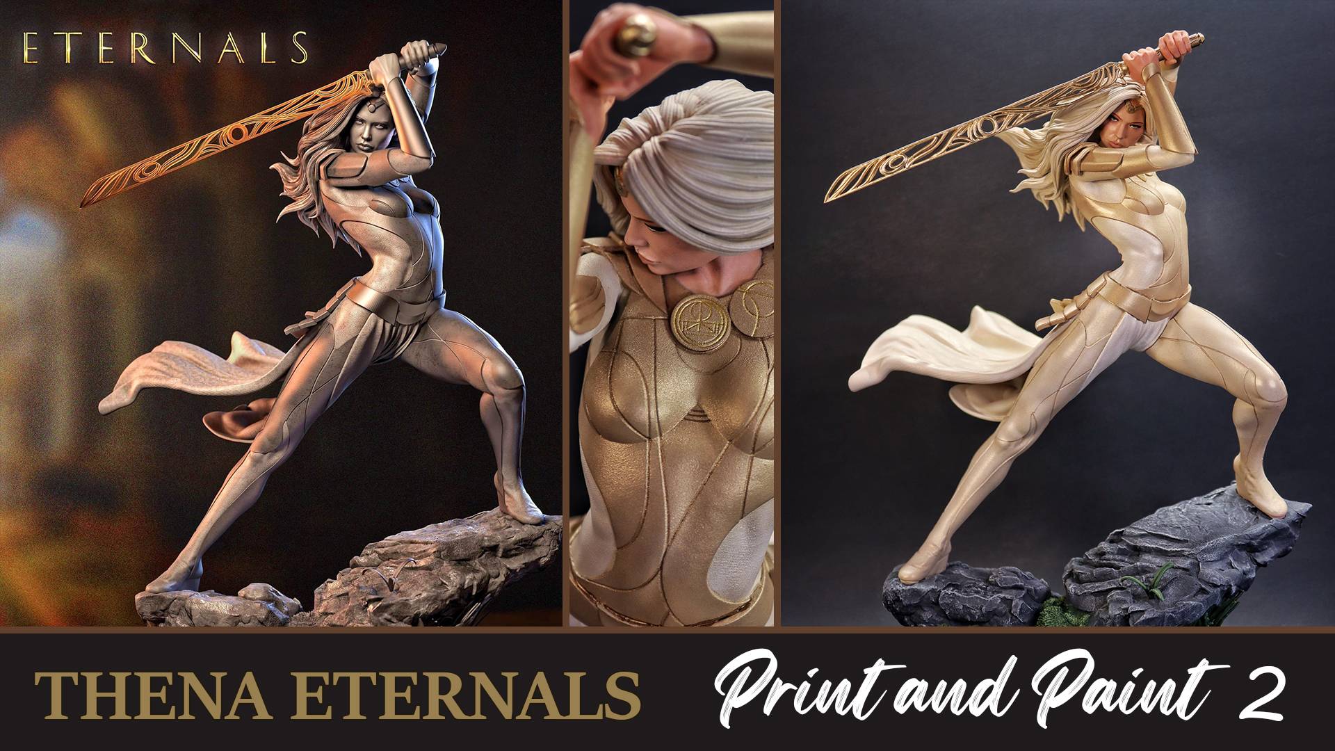 Модель Marvel Eternals Thena Angelina Jolie с принтом из смолы в масштабе 16 - Часть 2, Корпус и осн