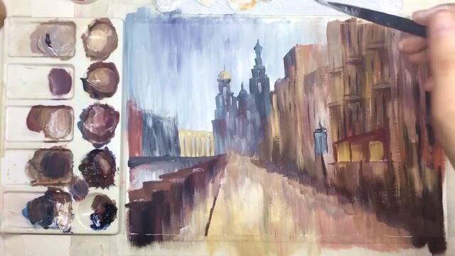 «Пейзаж. Город под дождем» как нарисовать ГУАШЬ | Сезон 4-3 |Мастер-класс ДЕМО