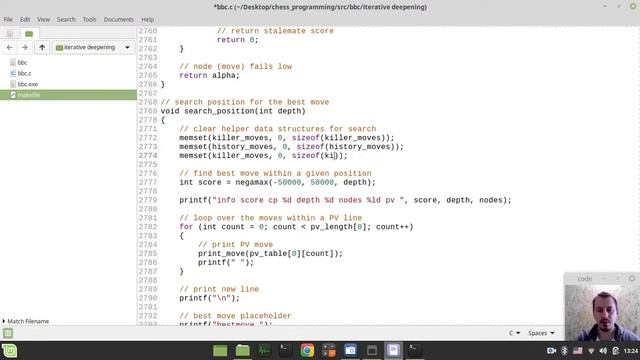 59-Bitboard CHESS ENGINE in C  implementing ITERATIVE DEEPENING