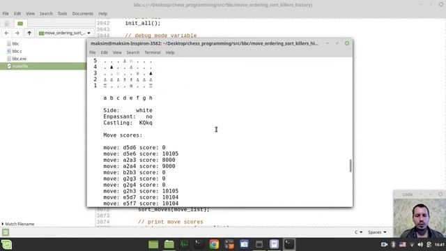 57-Bitboard CHESS ENGINE in C  sorting KILLER & HISTORY moves