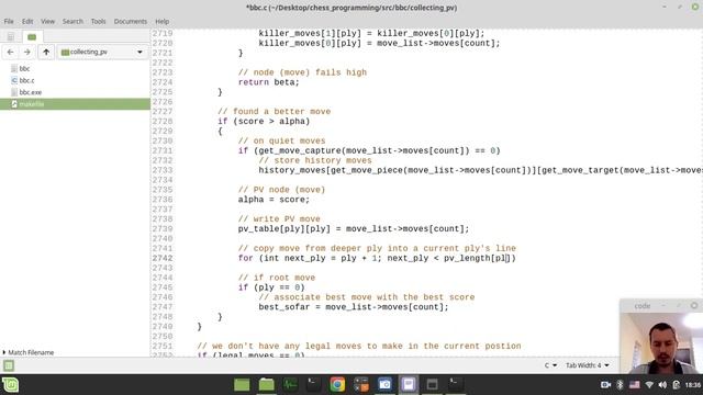 58-Bitboard CHESS ENGINE in C  collecting PV (Principle Variation) from the search