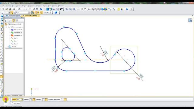 КОМПАС-3D: Параметрический плоский эскиз (вариант 4)