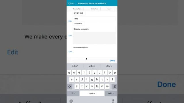 Create a restaurant reservation form | Riley Fillable Form Maker iPhone ...