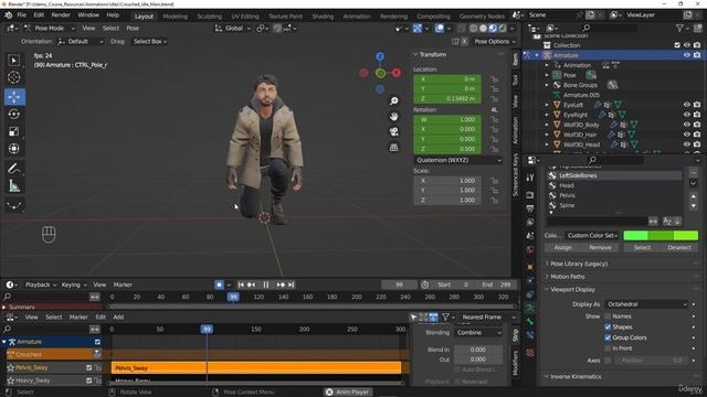 17. Animating the main crouched idle animation