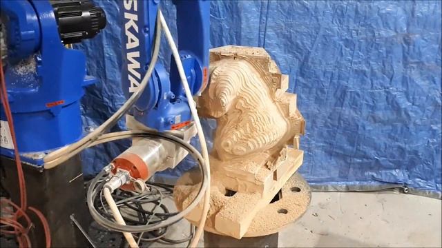 Роботизированная фрезеровка роботом Yaskawa Motoman Голова собаки. Часть 2 Черновой проход