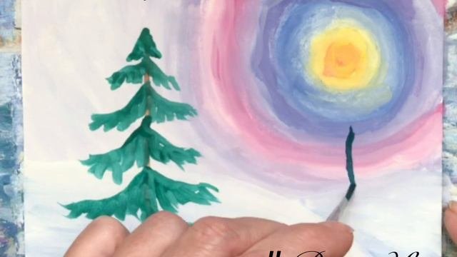 Новогодняя ёлка на опушке. Урок закрытого клуба рисования для малышей и их родителей.