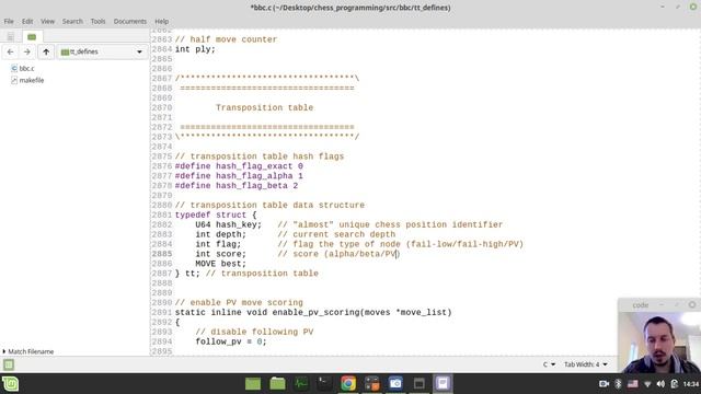 70-Bitboard CHESS ENGINE in C  implementing HASH TABLE aka transposition table (define & initialize)