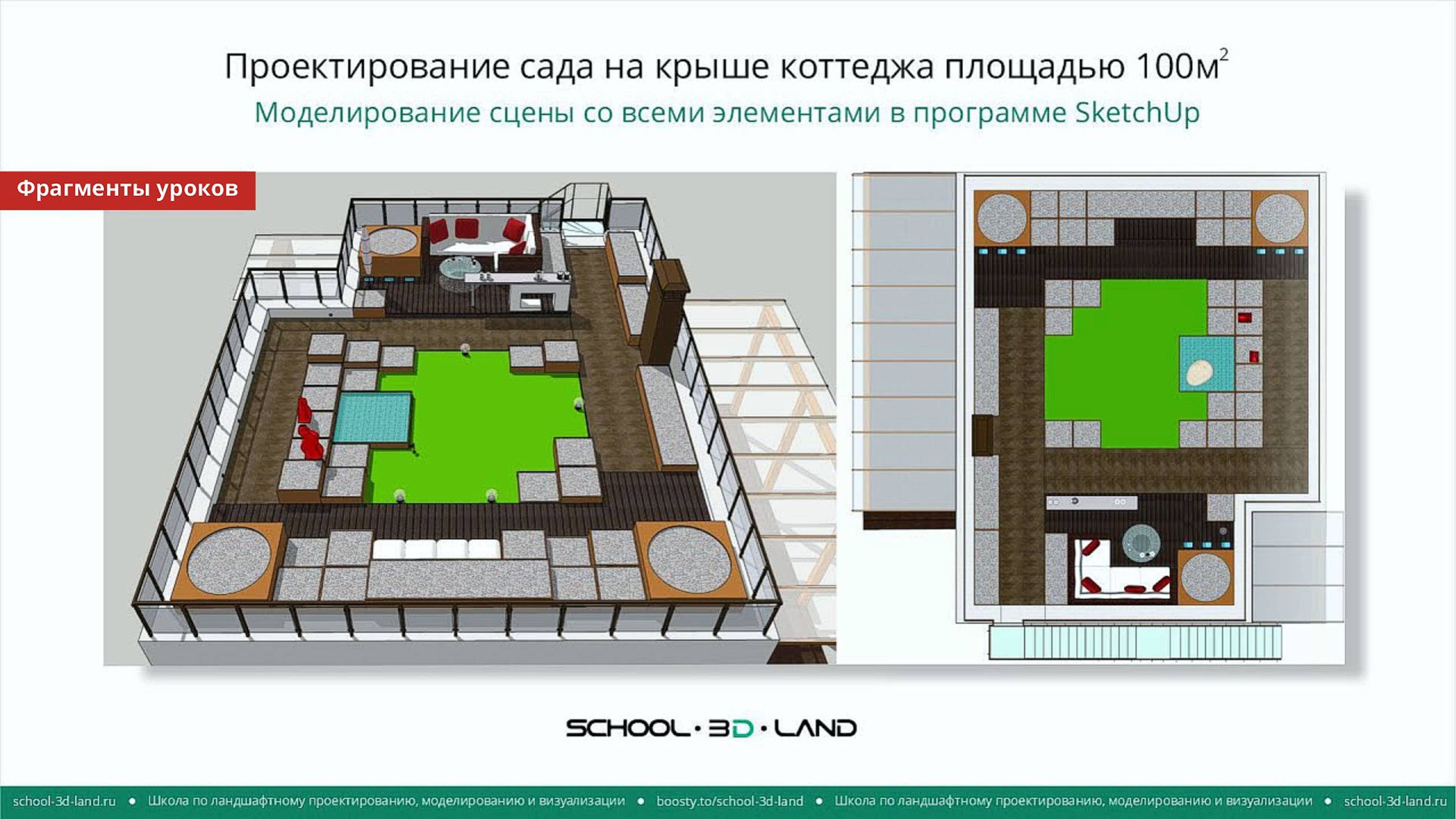 П26. Проект №3. Сад на крыше. Моделирование сцены в SketchUp. Часть 3 (фрагменты)